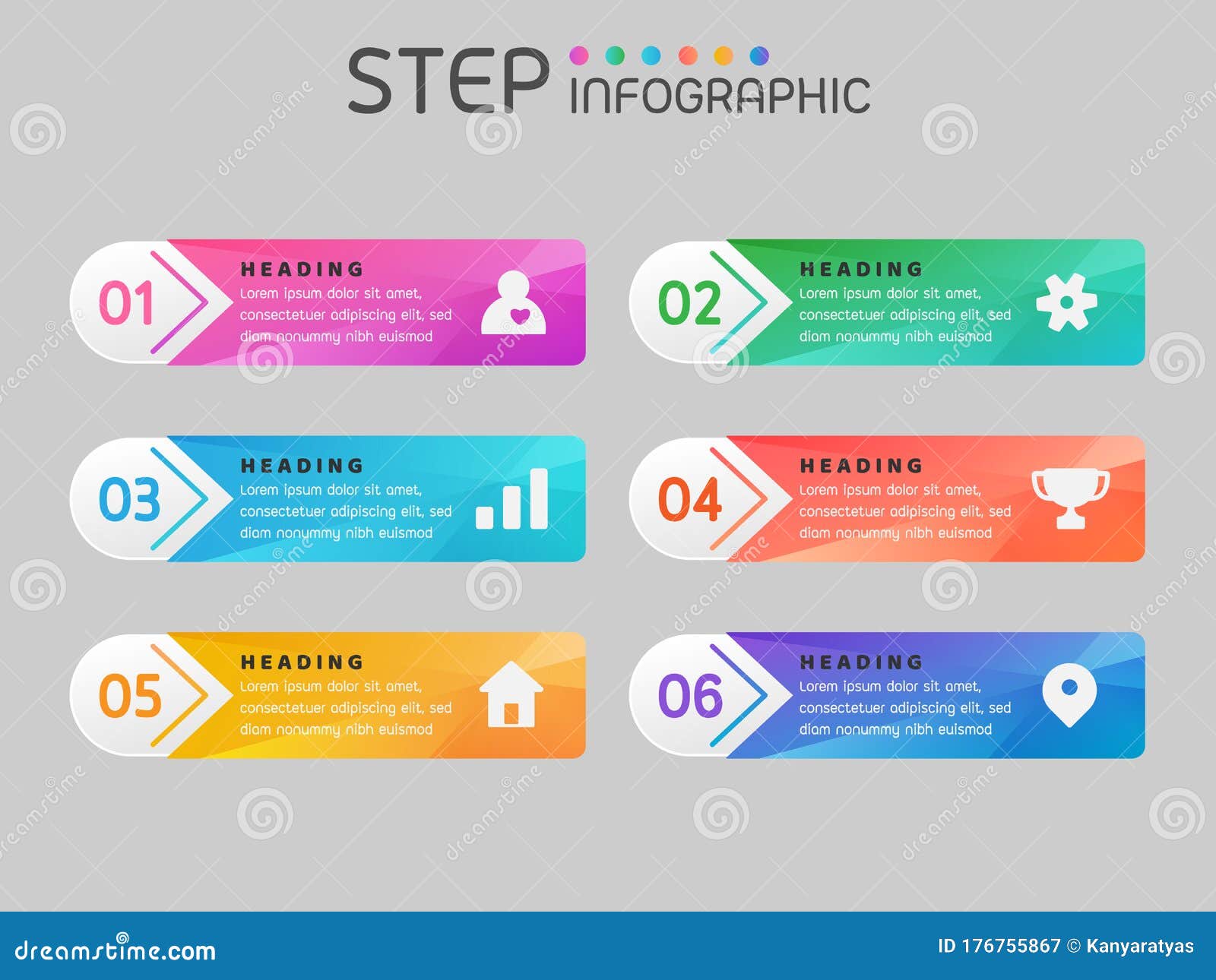 Geometric Shape Elements with Steps,options,milestone,processes or ...