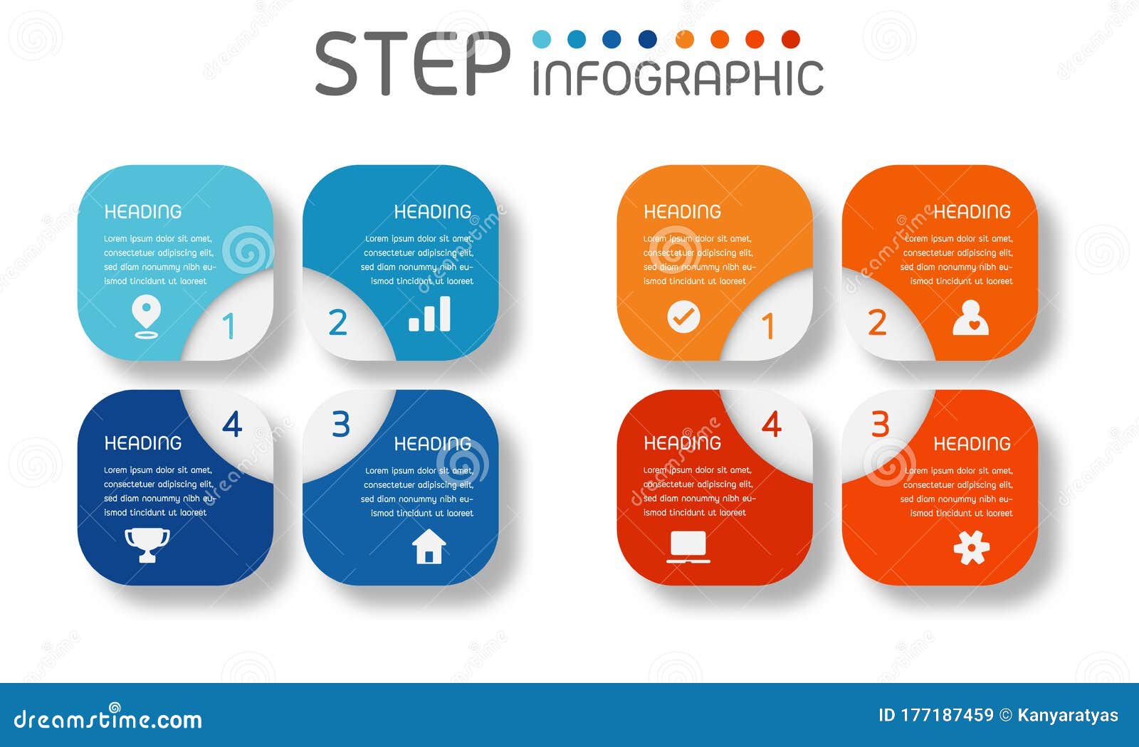 Geometric Shape Elements with Steps,options,milestone,processes or ...