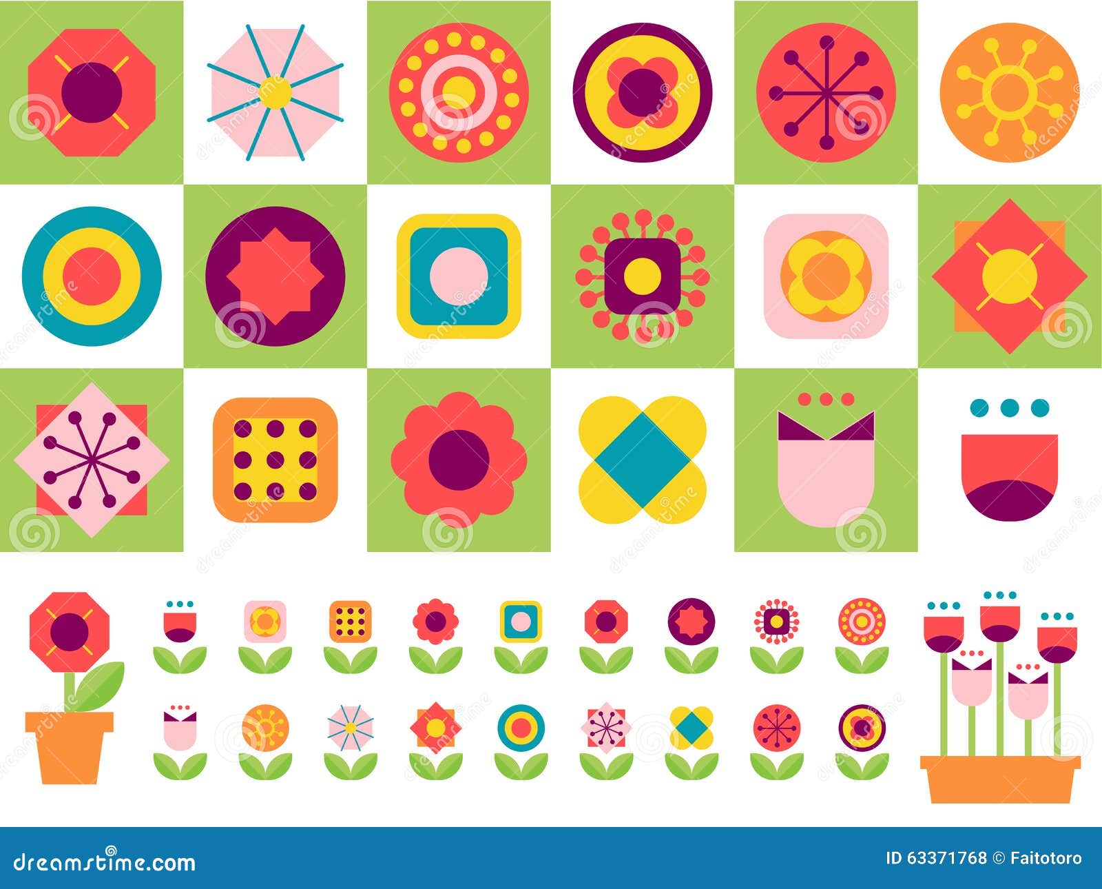 18 Geometric Shape Flower Elements Stock Vector - Illustration of retro ...