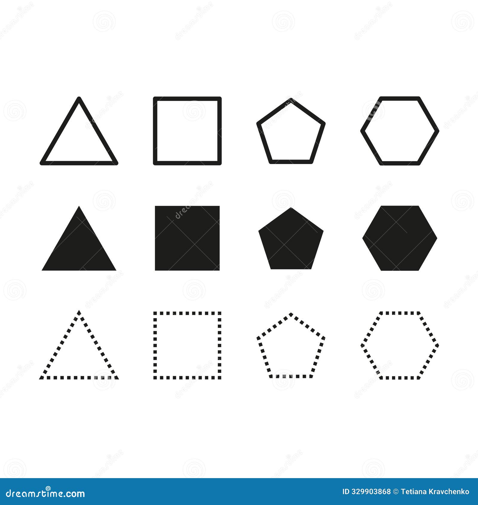 Geometric Shape Icons. Varied Polygon Designs. Solid and Dotted ...