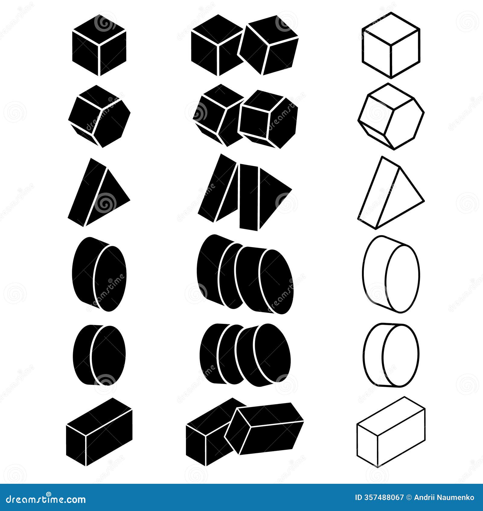 Geometric Shape Variations in Solid and Outline Styles Vector ...