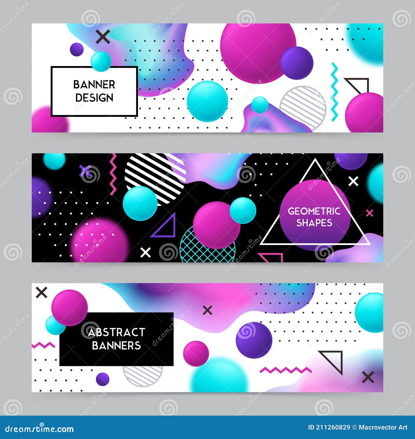 Geometric Shapes Banners Set Stock Vector - Illustration of figure ...
