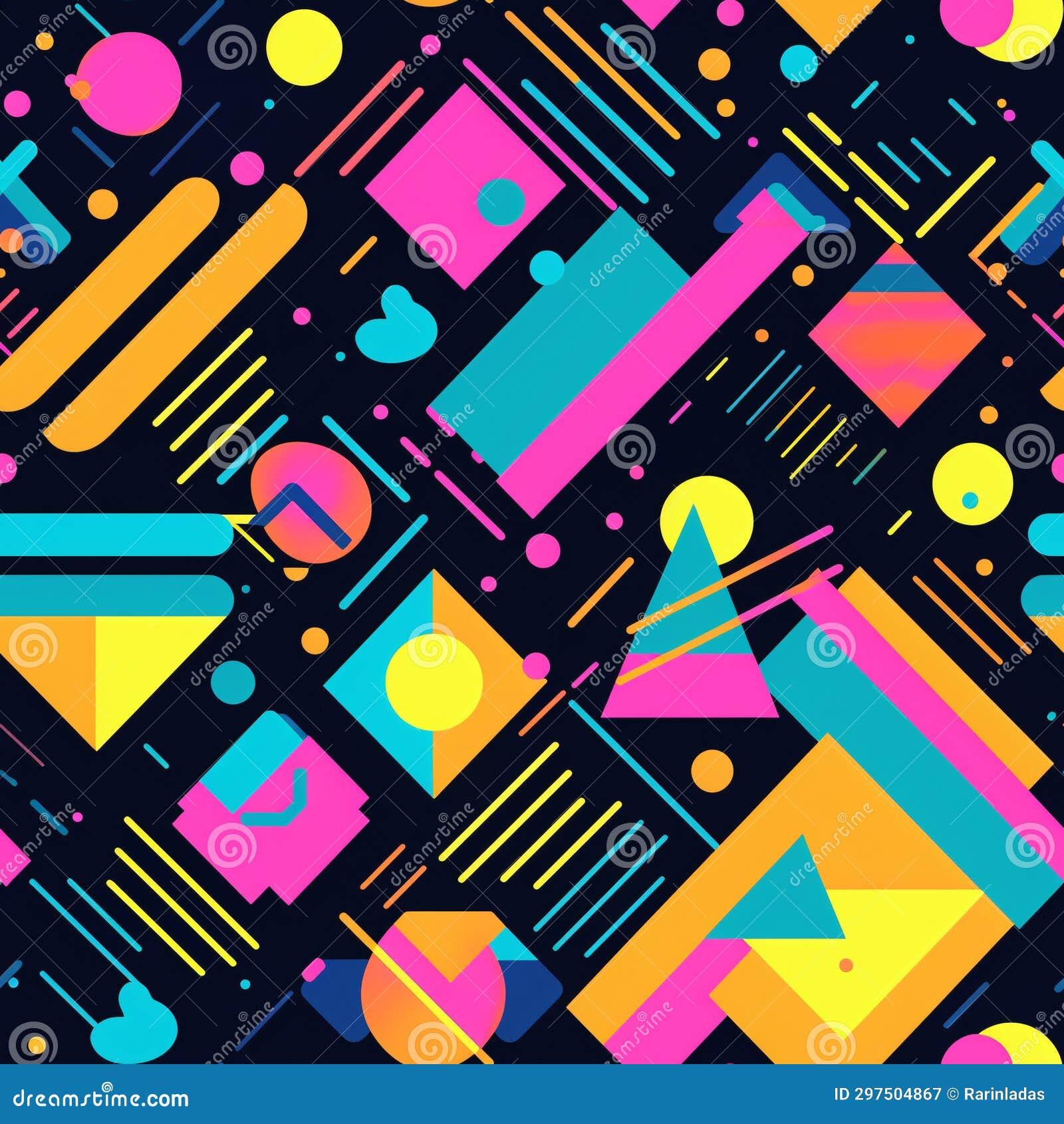 Geometric Shapes and Colorful 90s Retro Seamless Pattern Stock ...