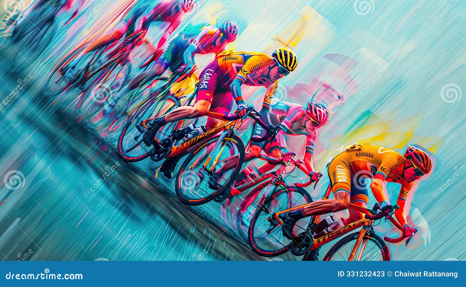 Geometric Shapes Cyclists Racing in Formation Towards Right Edge of ...