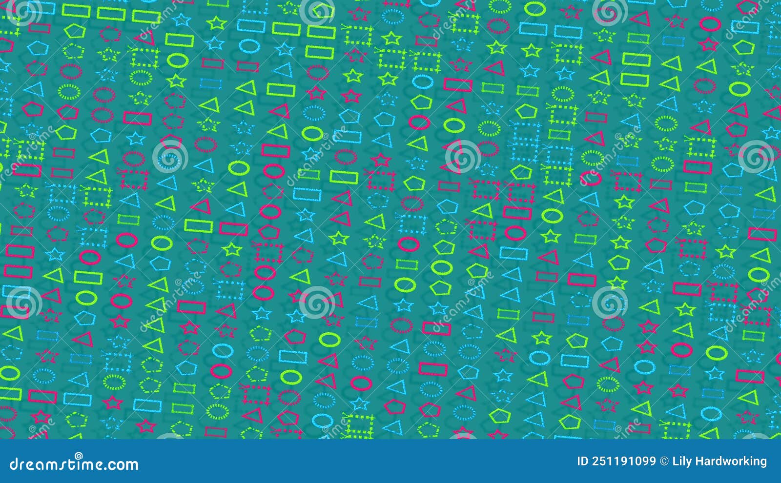 Geometric Shapes of Different Colors on a Turquoise Background Pattern ...