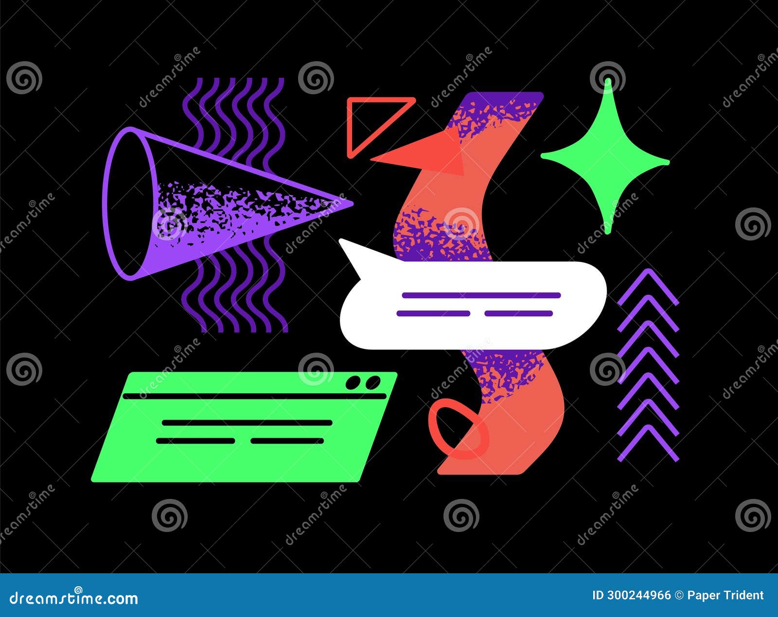 Geometric Shapes, Figures: Cone, Triangle. Abstract Neon Elements ...