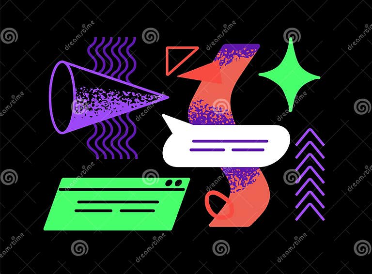 Geometric Shapes, Figures: Cone, Triangle. Abstract Neon Elements ...