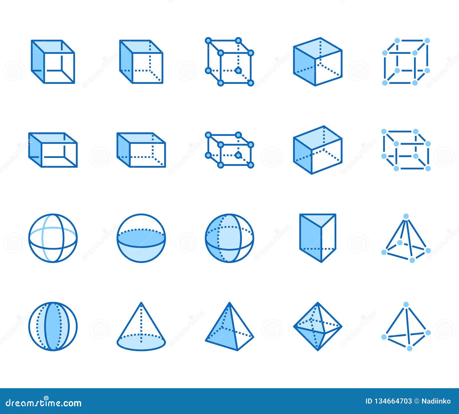 Geometric Shapes Flat Line Icons Set. Abstract Figures - Cube, Sphere ...
