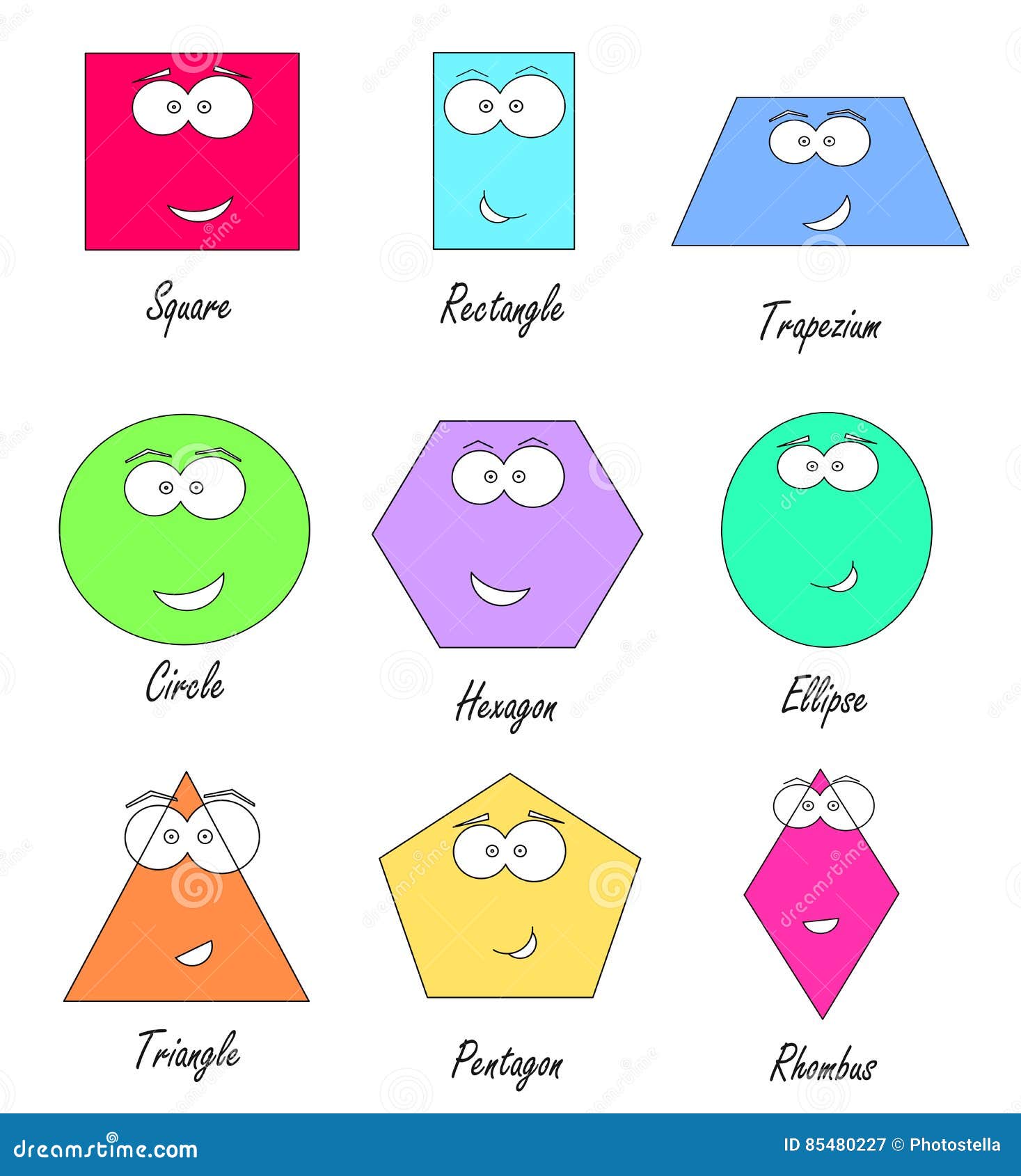 Geometric Shapes with Funny Faces Stock Illustration - Illustration of ...