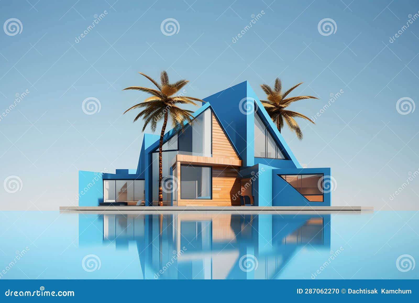Geometric Shapes House Abstract Architectural Forms on Empty Blue ...