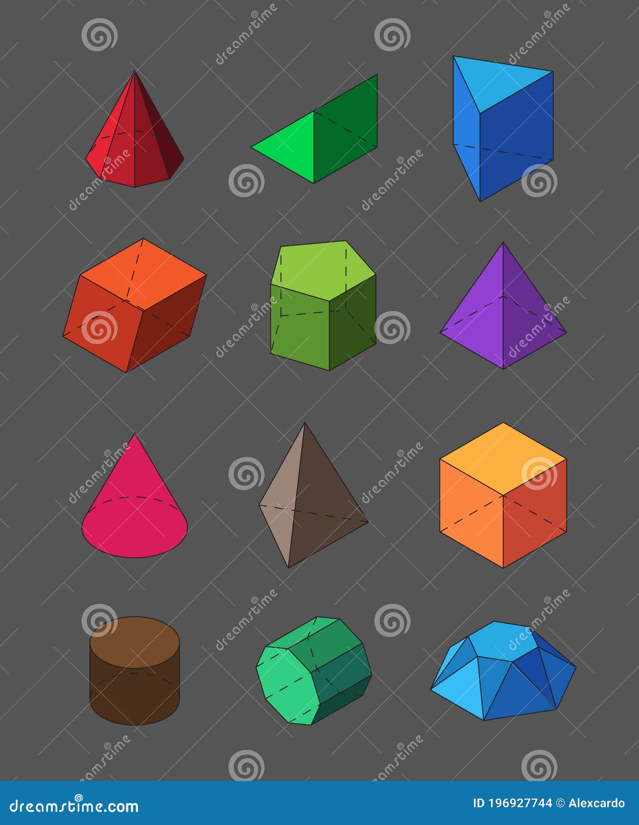 Geometric Shapes Isometric Set. Pyramidal Red Polygons Orange Squares ...
