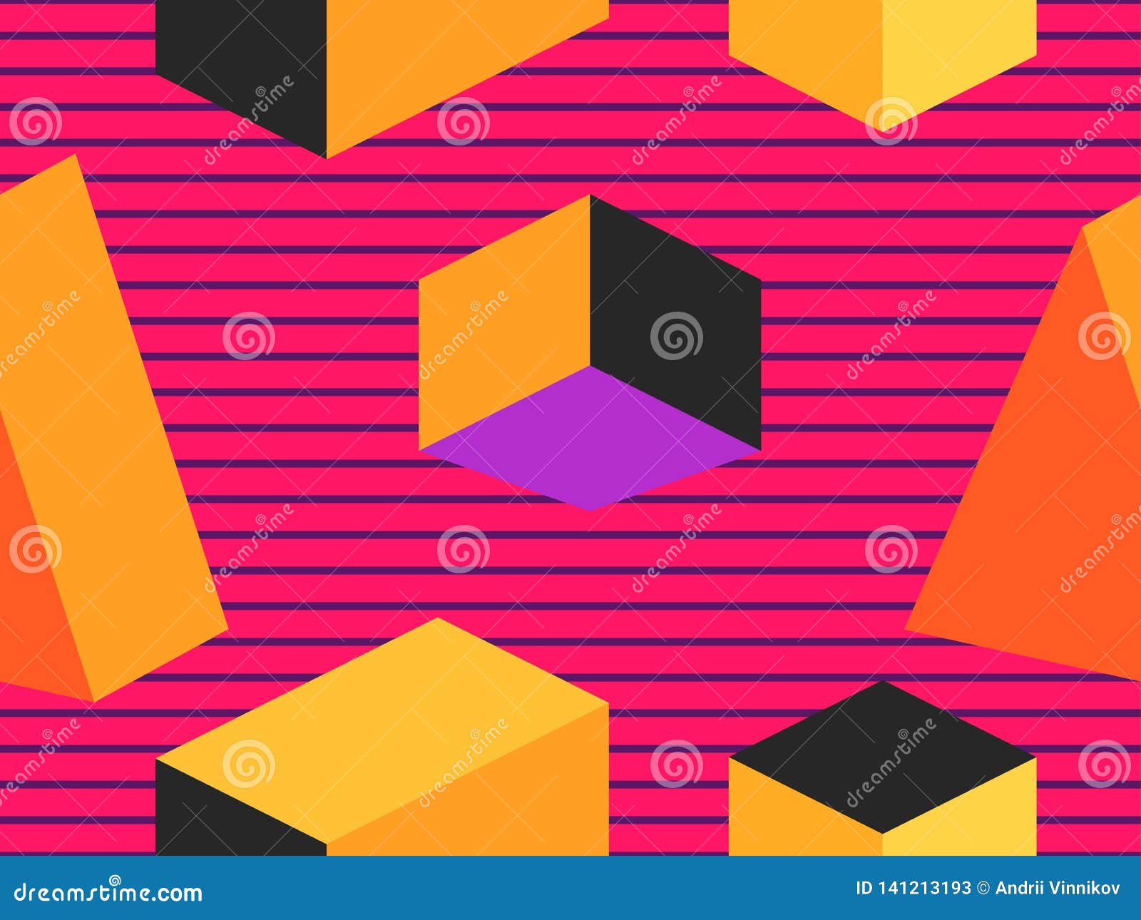 Geometric Shapes in Isometric Style. Futuristic Seamless Pattern ...
