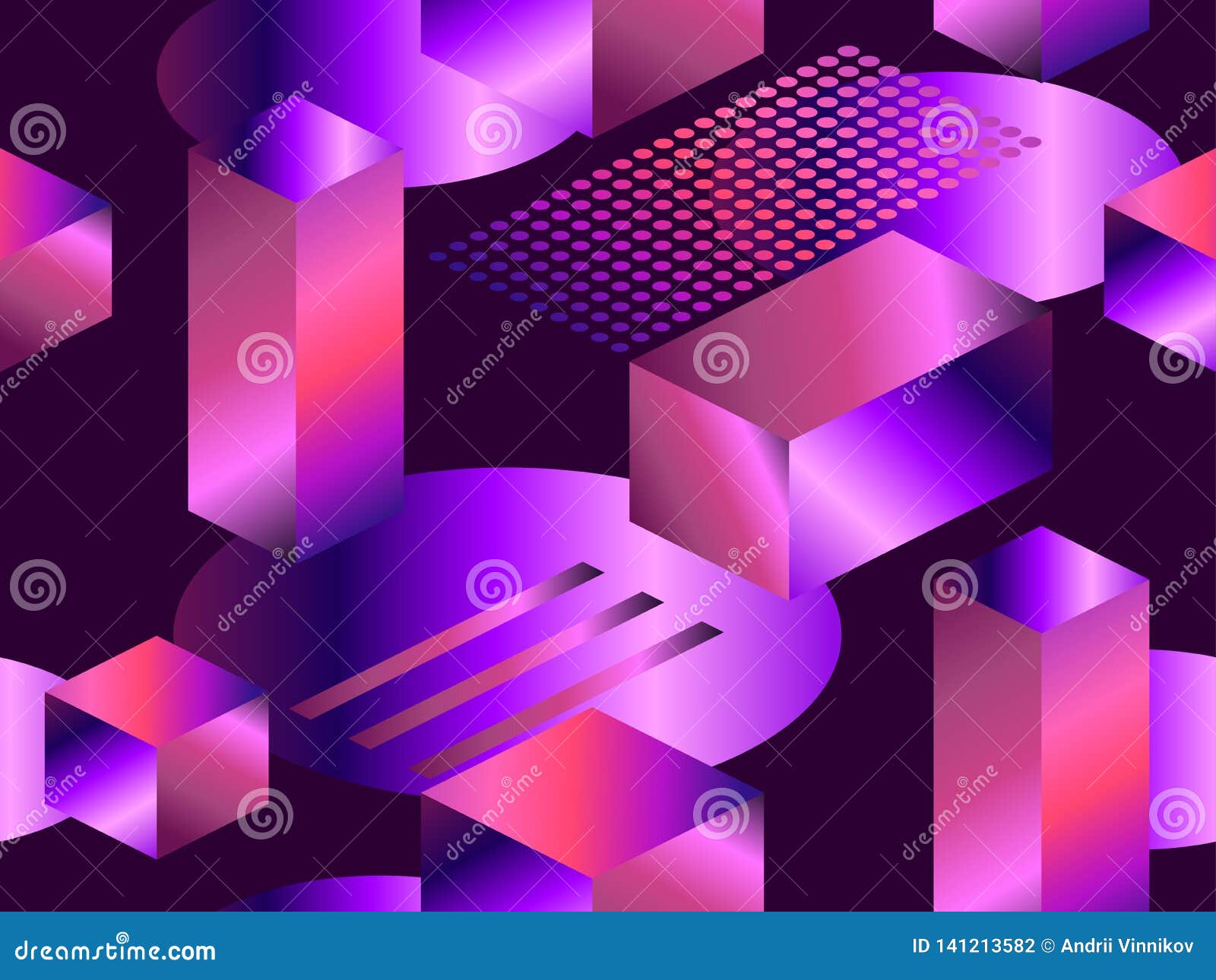 Geometric Shapes in Isometric Style with Gradient. Futuristic Seamless ...