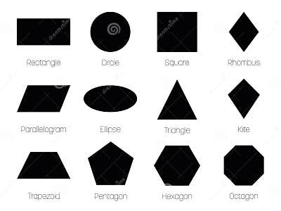 Geometric Shapes with Labels. Set of 12 Basic Shapes Stock Vector ...