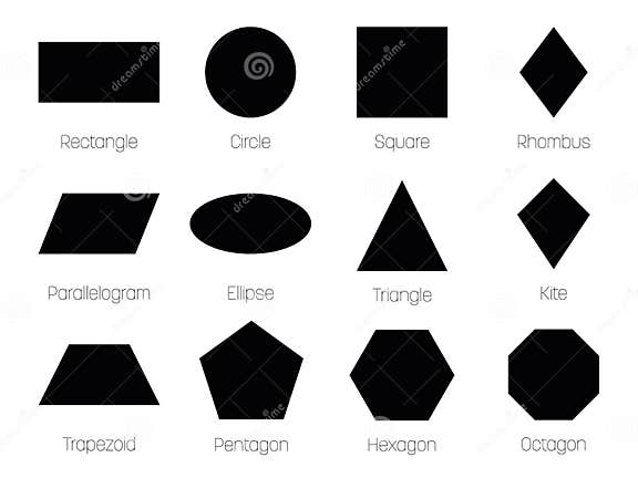 Geometric Shapes with Labels. Set of 12 Basic Shapes Stock Vector ...