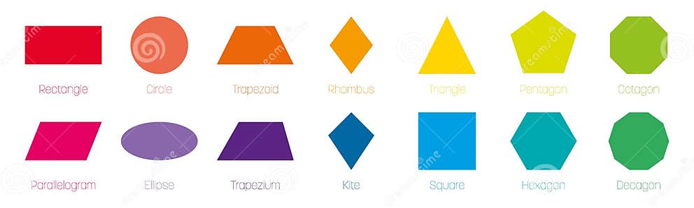 Geometric Shapes with Labels. Set of 14 Basic Shapes Stock Vector ...