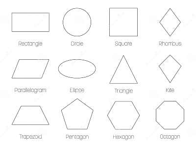 Geometric Shapes with Labels. Set of 12 Basic Shapes Stock Vector ...