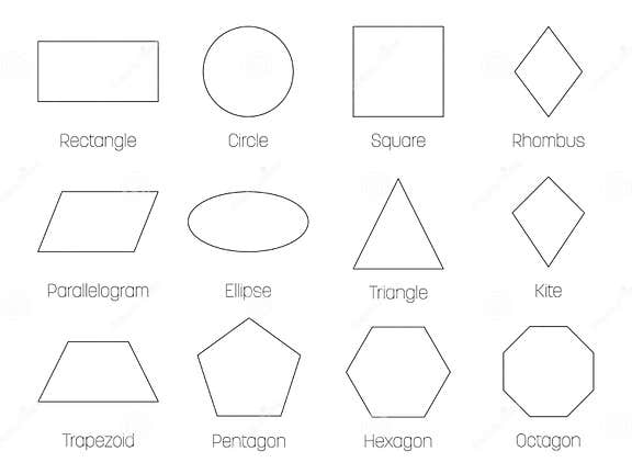 Geometric Shapes with Labels. Set of 12 Basic Shapes Stock Vector ...