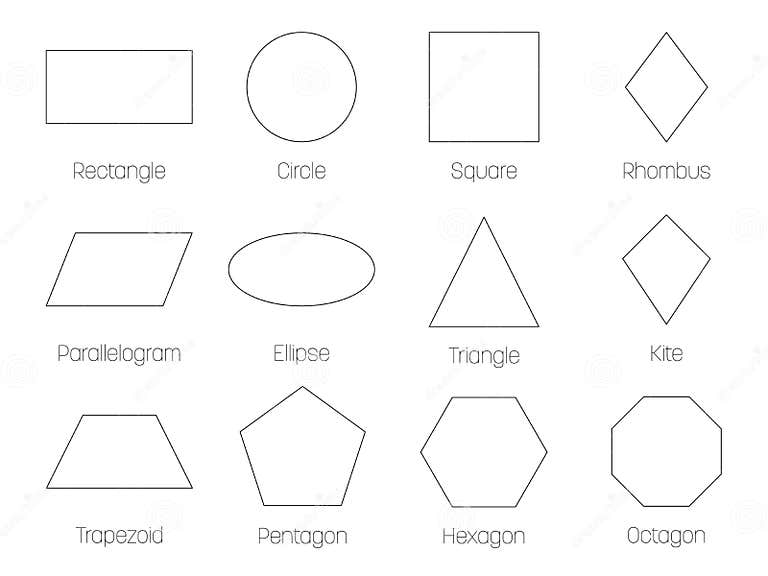 Geometric Shapes with Labels. Set of 12 Basic Shapes Stock Vector ...