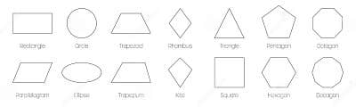 Geometric Shapes with Labels. Set of 14 Basic Shapes Stock Vector ...