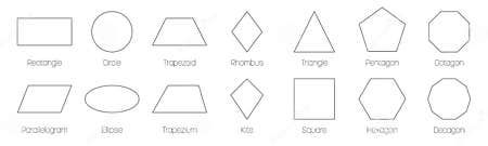 Geometric Shapes with Labels. Set of 14 Basic Shapes Stock Vector ...