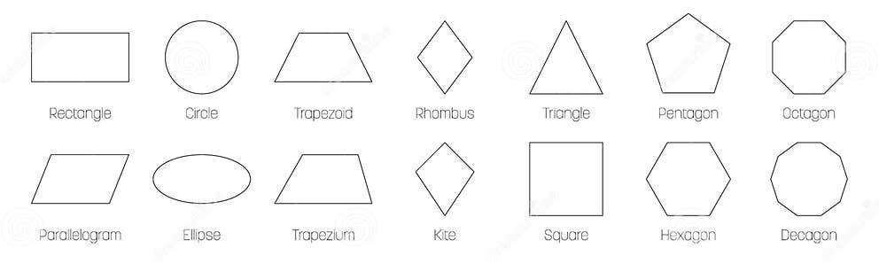 Geometric Shapes with Labels. Set of 14 Basic Shapes Stock Vector ...