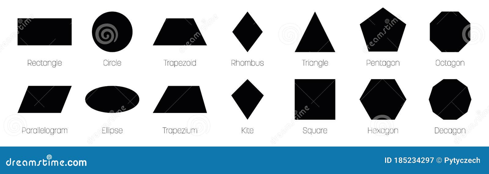 Geometric Shapes with Labels. Set of 14 Basic Shapes Stock Vector ...