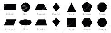Geometric Shapes with Labels. Set of 14 Basic Shapes Stock Vector ...