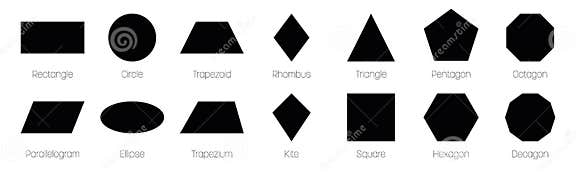 Geometric Shapes with Labels. Set of 14 Basic Shapes Stock Vector ...