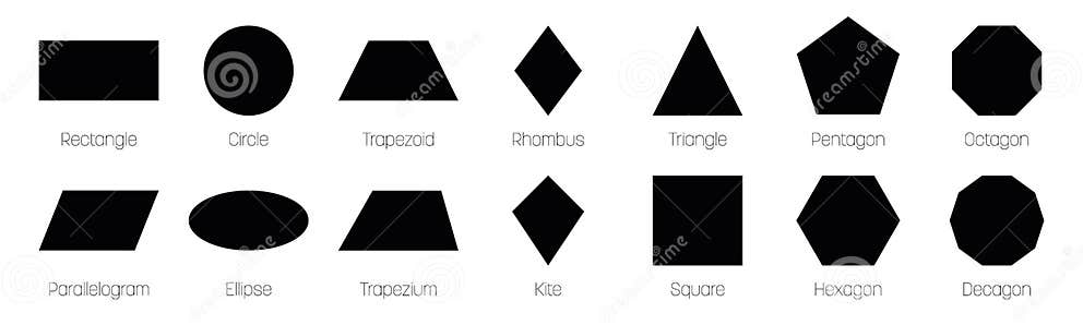 Geometric Shapes with Labels. Set of 14 Basic Shapes Stock Vector ...