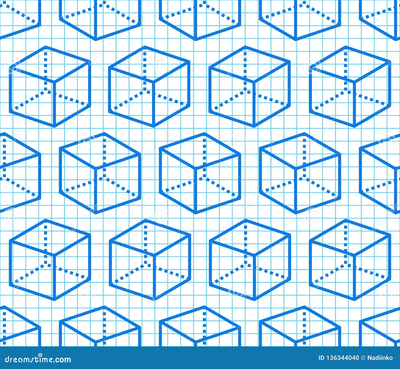 Geometric Shapes Seamless Pattern with Flat Line Icons of Cube Figure ...
