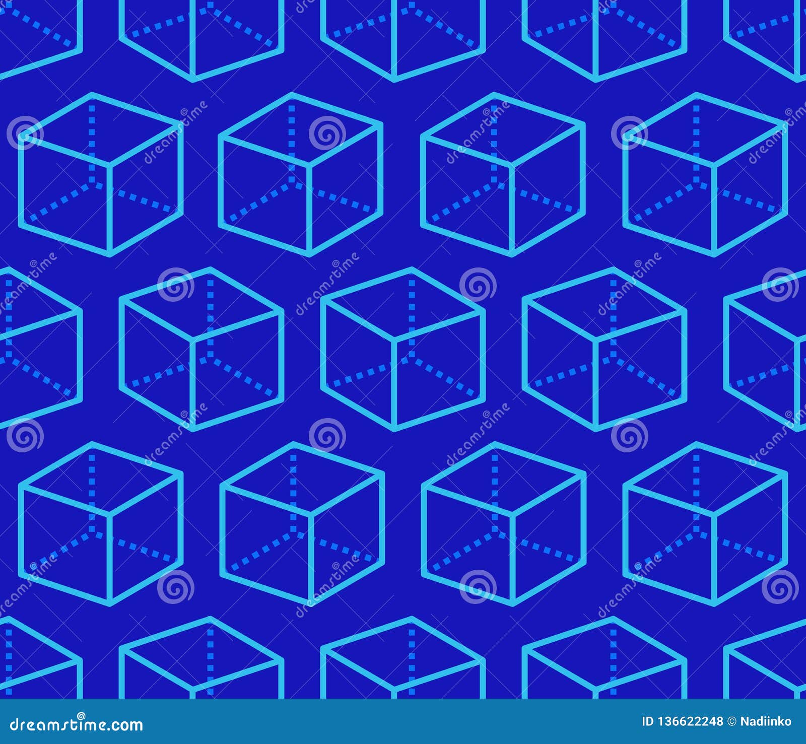 Geometric Shapes Seamless Pattern with Flat Line Icons of Cube Figure ...
