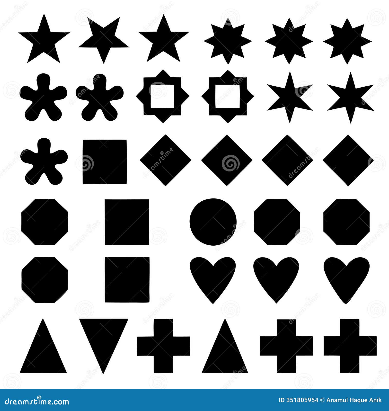 Geometric Shapes Set Black Silhouettes Basic Forms Design Elements ...