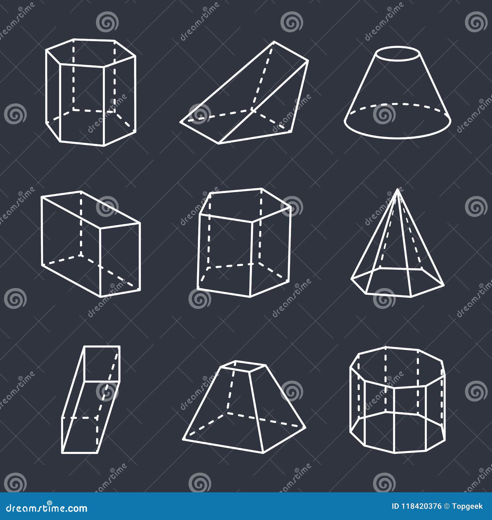 Geometric Shapes Set on Black Vector Illustration Stock Vector ...