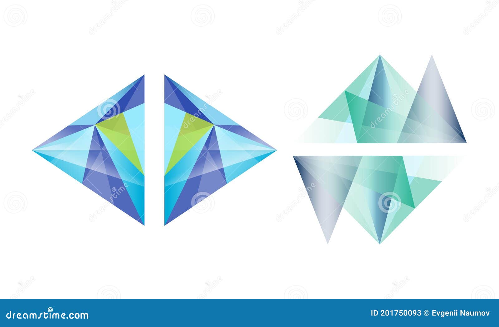 Geometric Shapes Set, Faceted Crystal Triangular Gems Web Design Vector ...