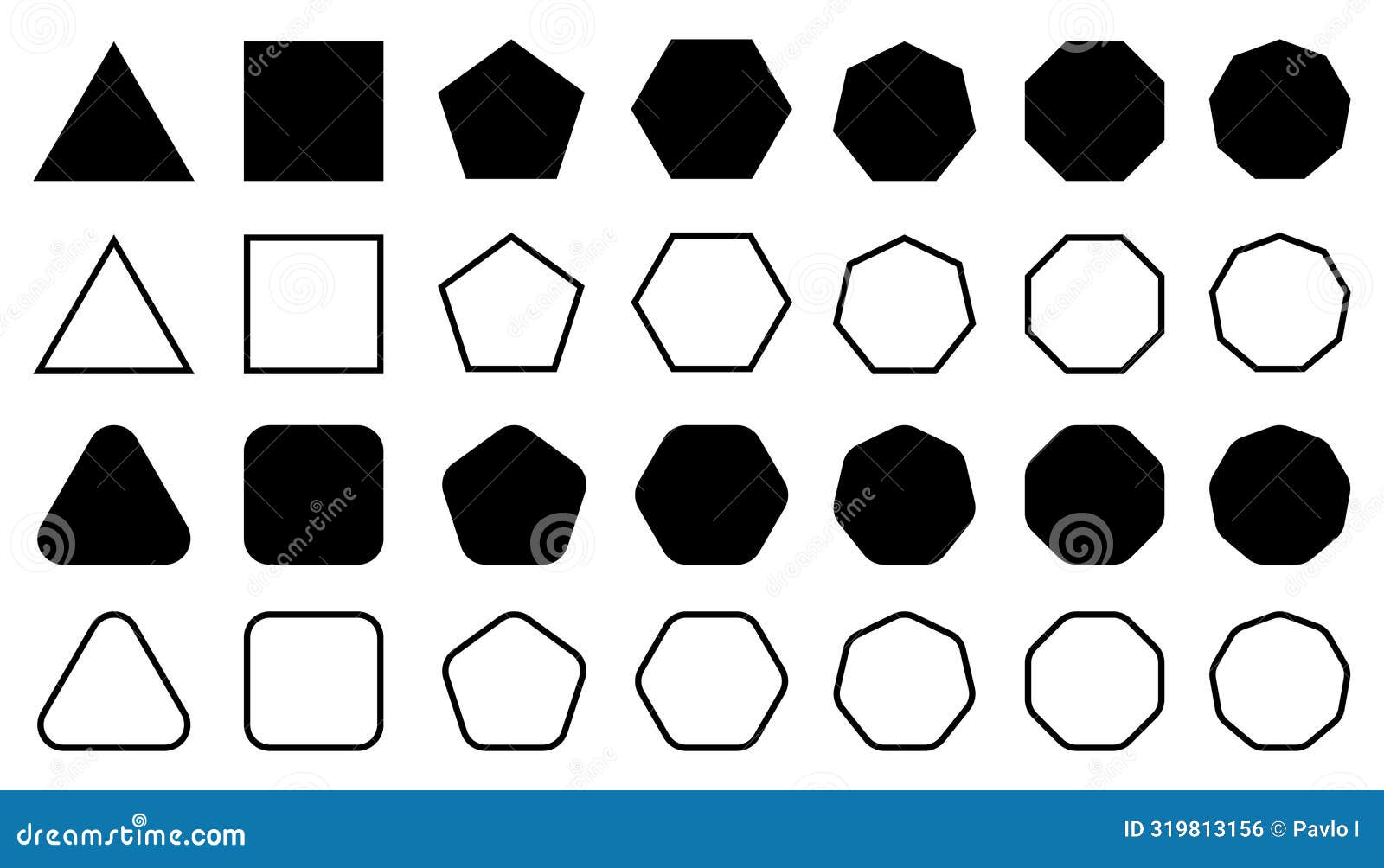 Geometric Shapes Set with Rounded Corners, Triangle Square Pentagon ...