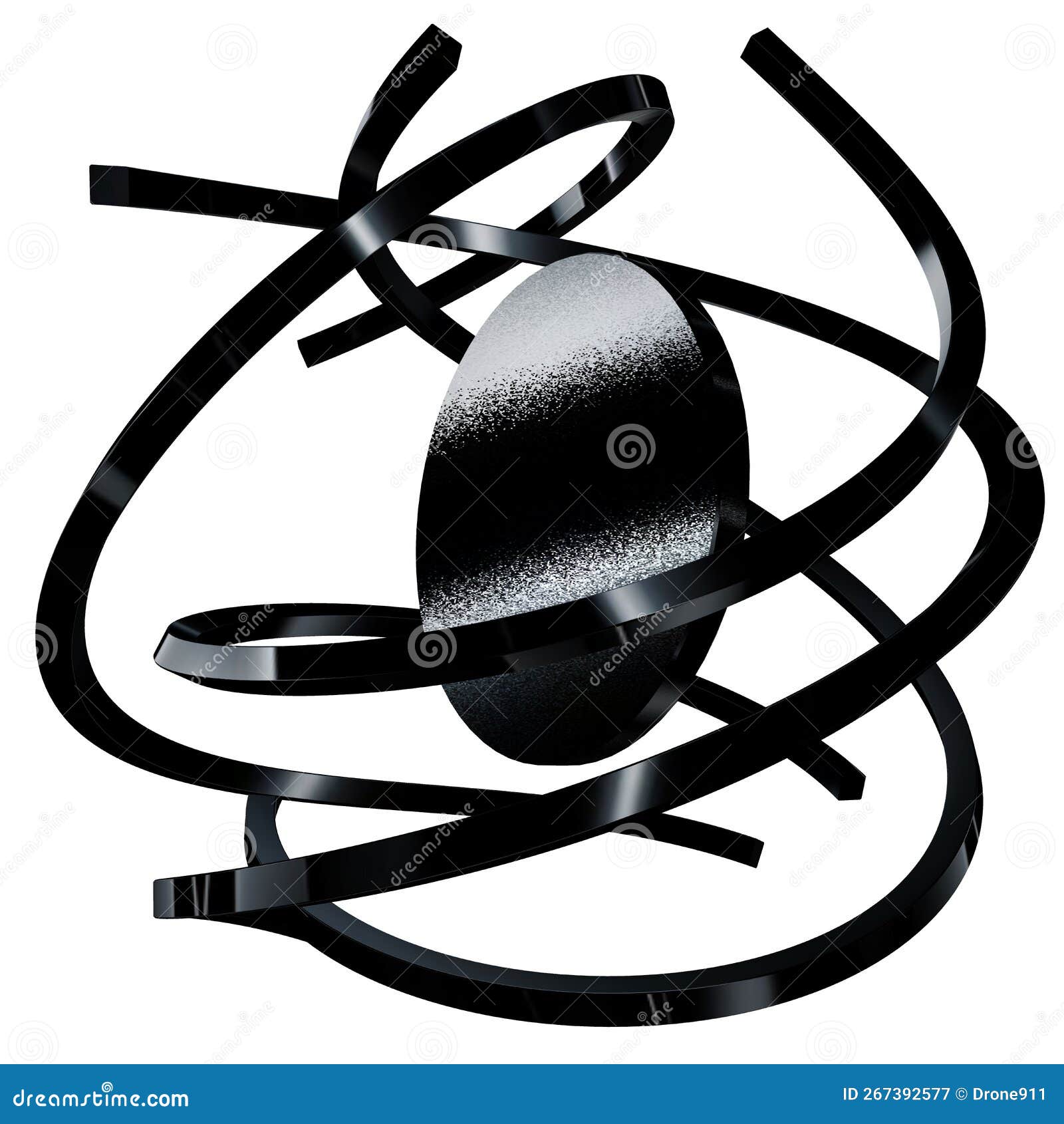 Black Splines and Circle in Abstract Rotation. 3D Render Stock ...