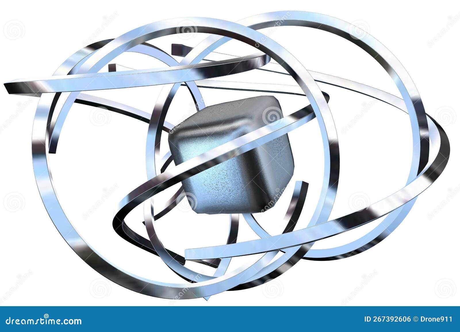 Chrome Splines and Cube in Abstract Design. 3D Render Stock ...
