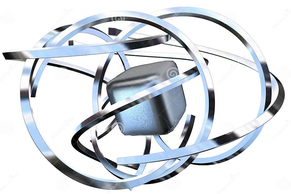 Chrome Splines and Cube in Abstract Design. 3D Render Stock ...
