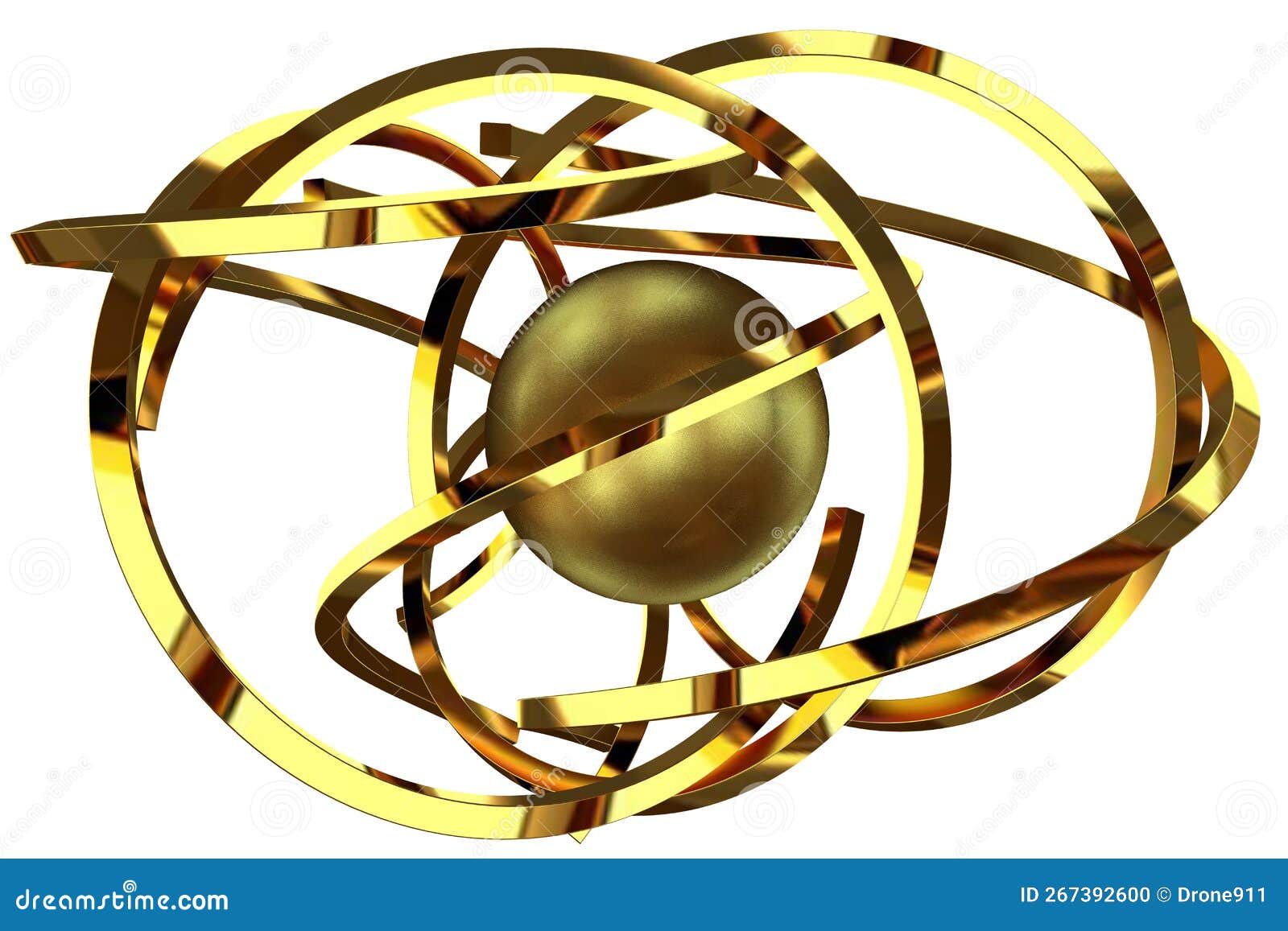 Golden Splines and Sphere in Abstract Design. 3D Render Stock ...
