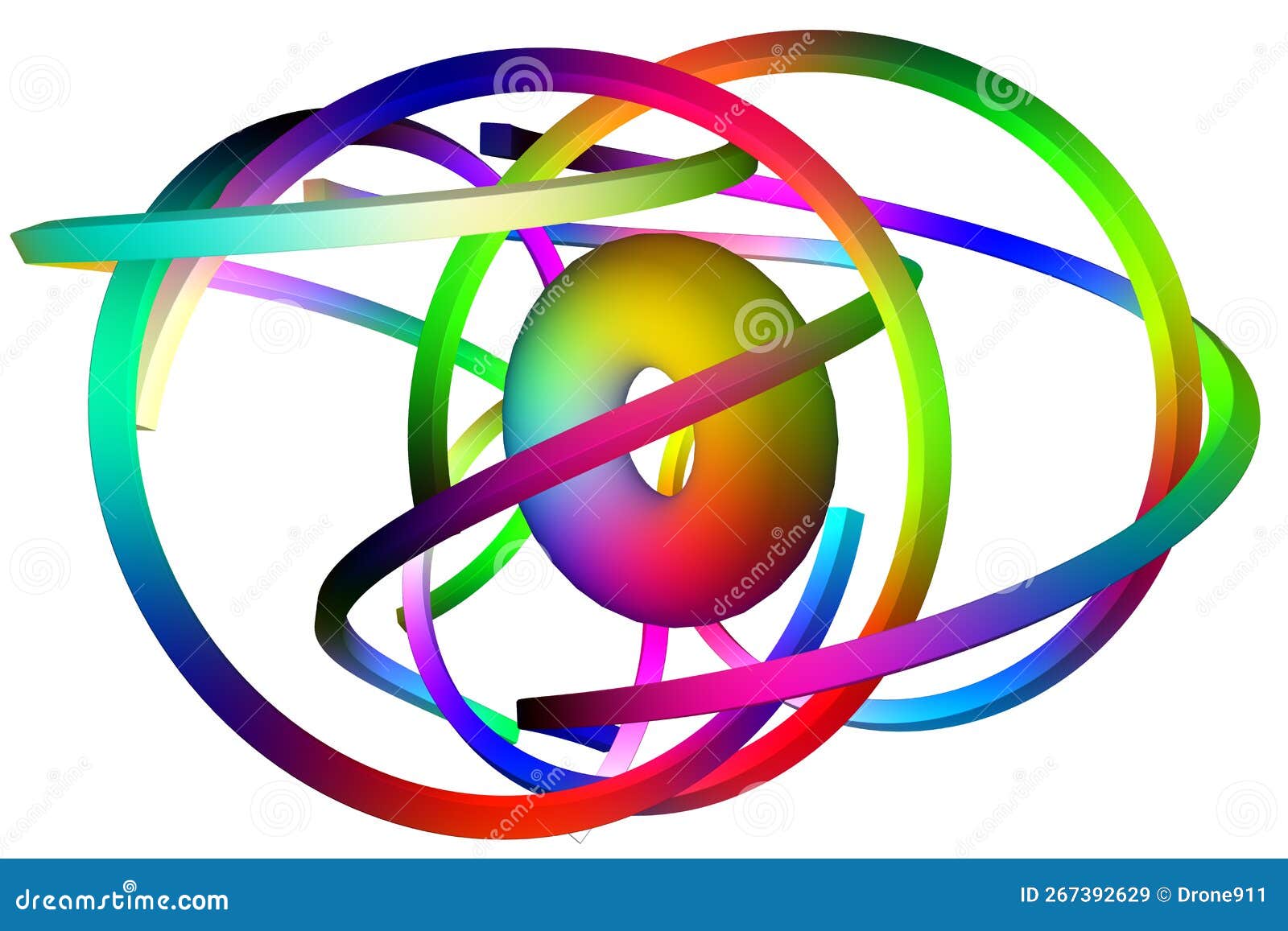 Multicolored Splines and Ring in Abstract Design. 3D Render Stock ...