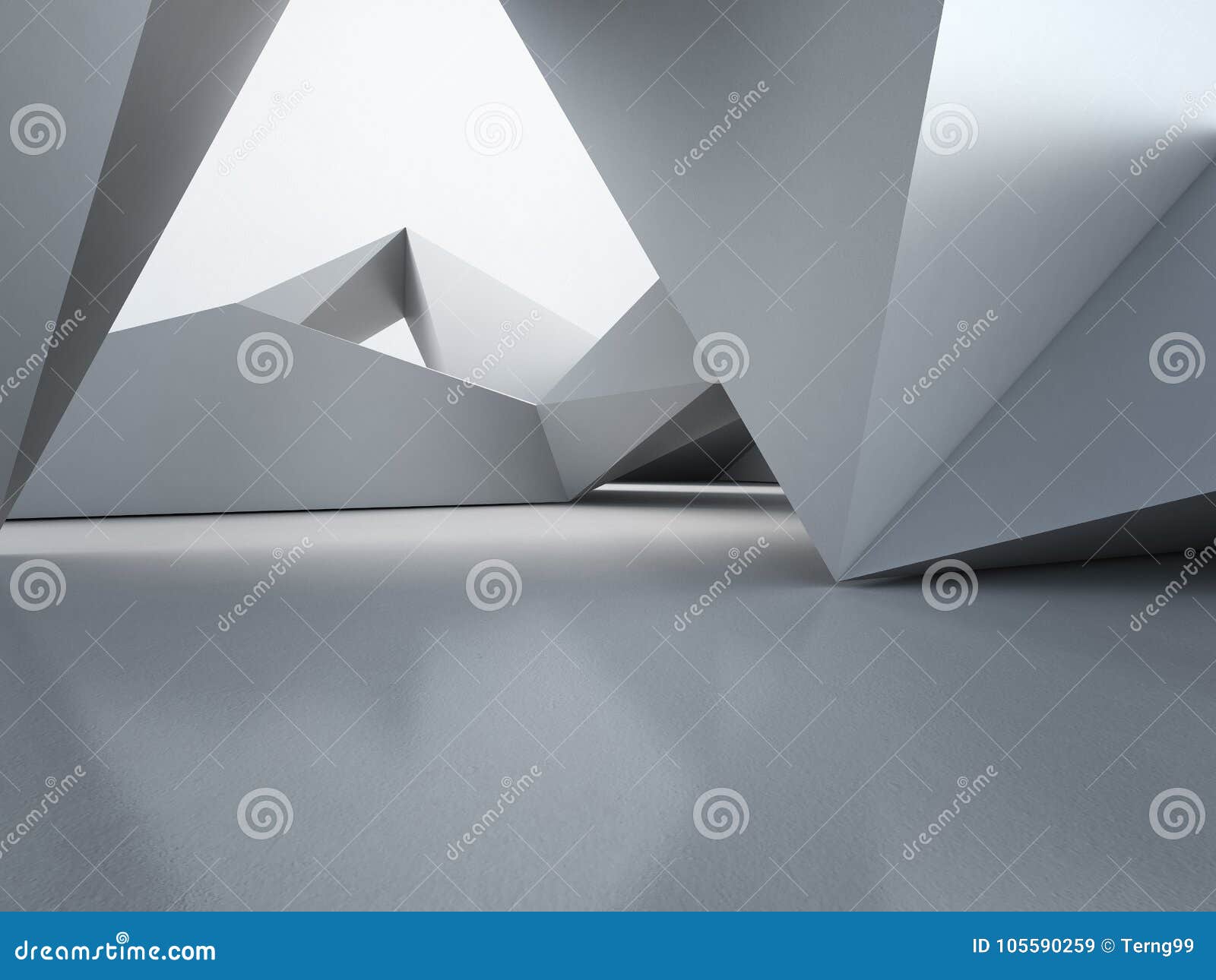 Geometric Shapes Structure On Empty Concrete Floor With Polygonal Wall ...