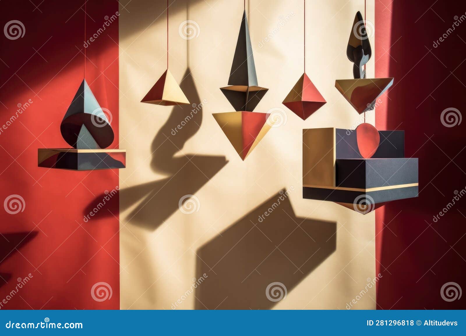 Geometric Shapes Suspended, Creating Shadows Stock Illustration ...