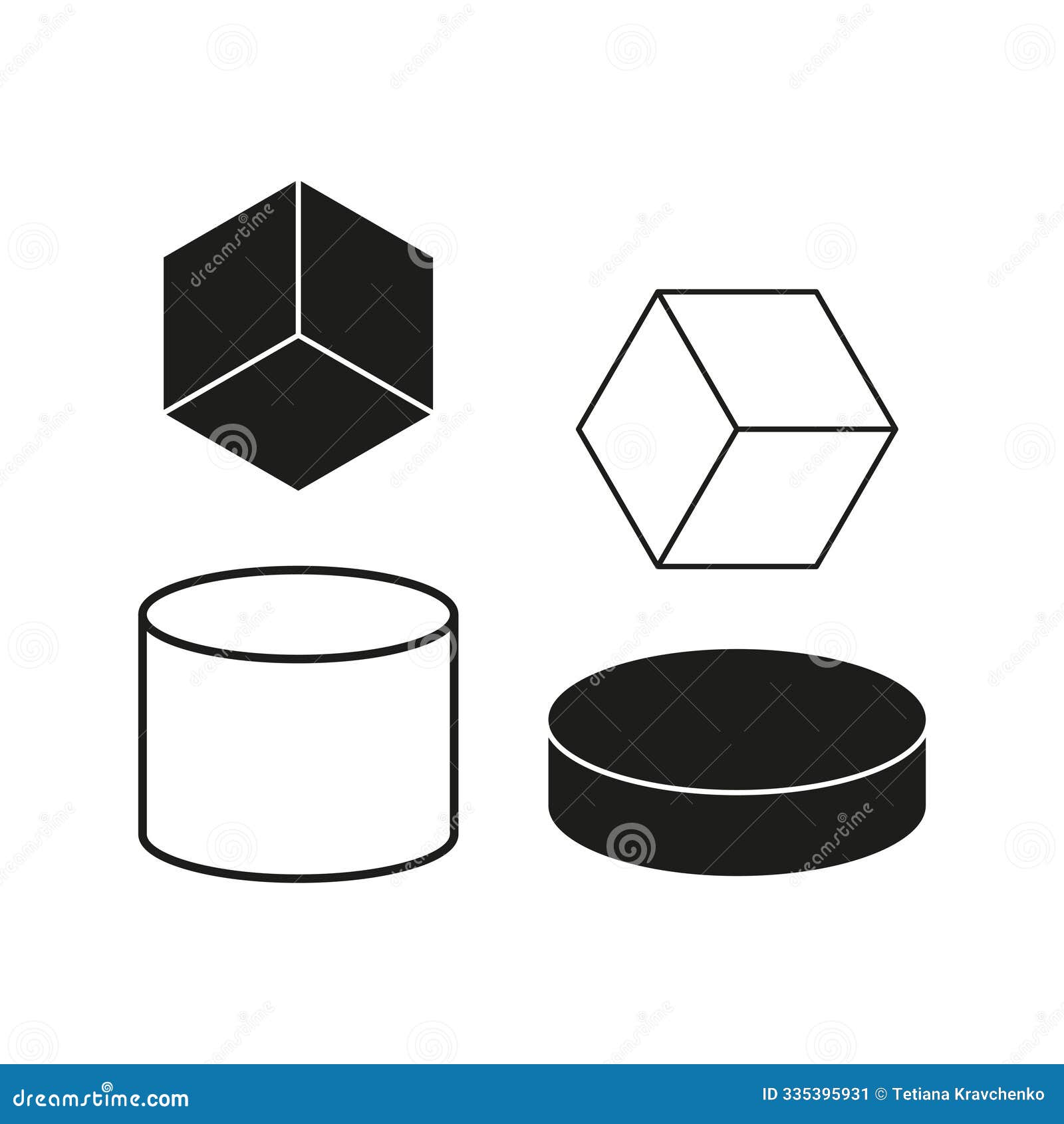 Geometric Shapes Vector. Black and White Cubes. Cylindrical Forms ...