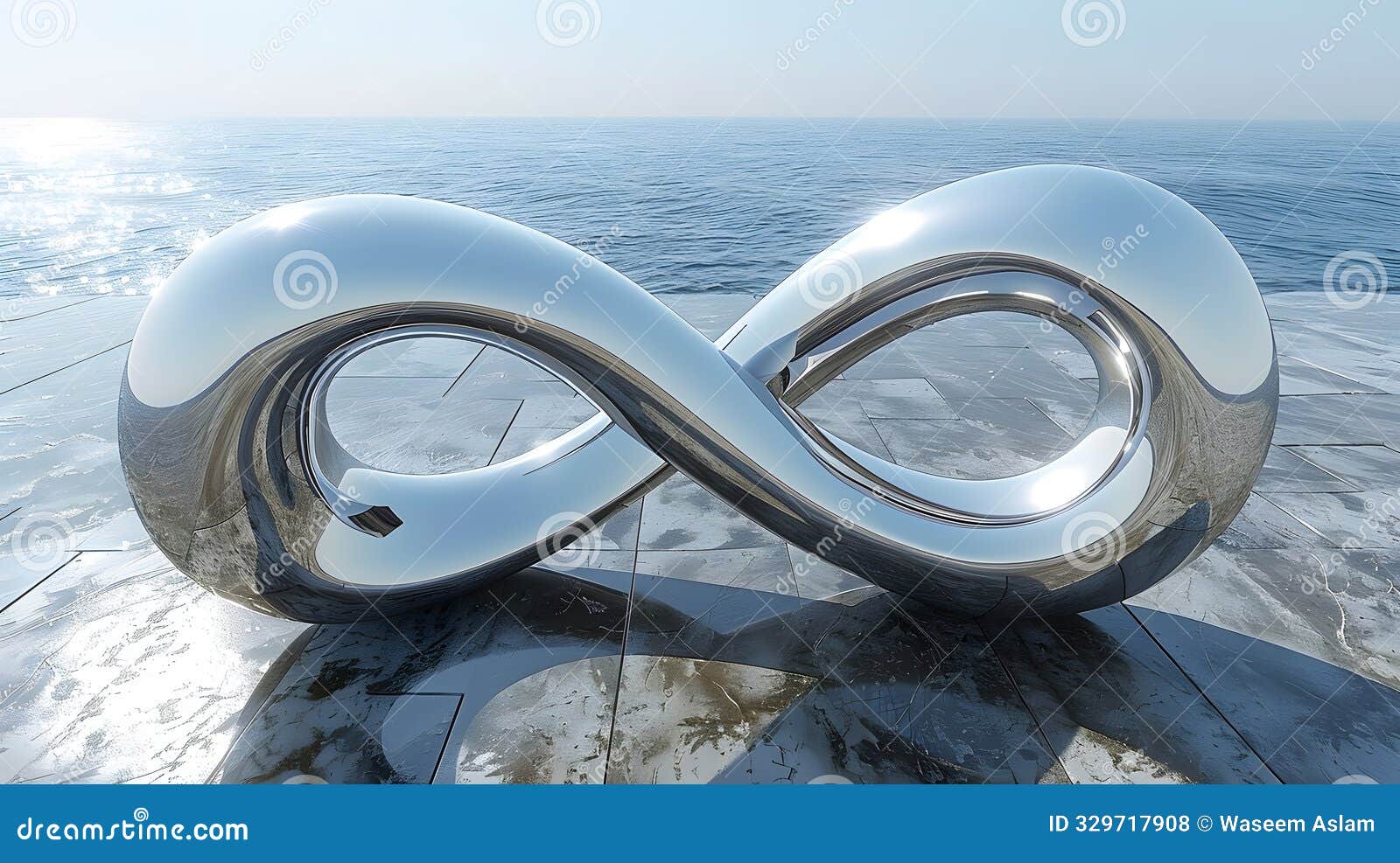 Geometric Shiny Chrome Infinity Shape and Blue Gradient Sky. Minimal ...