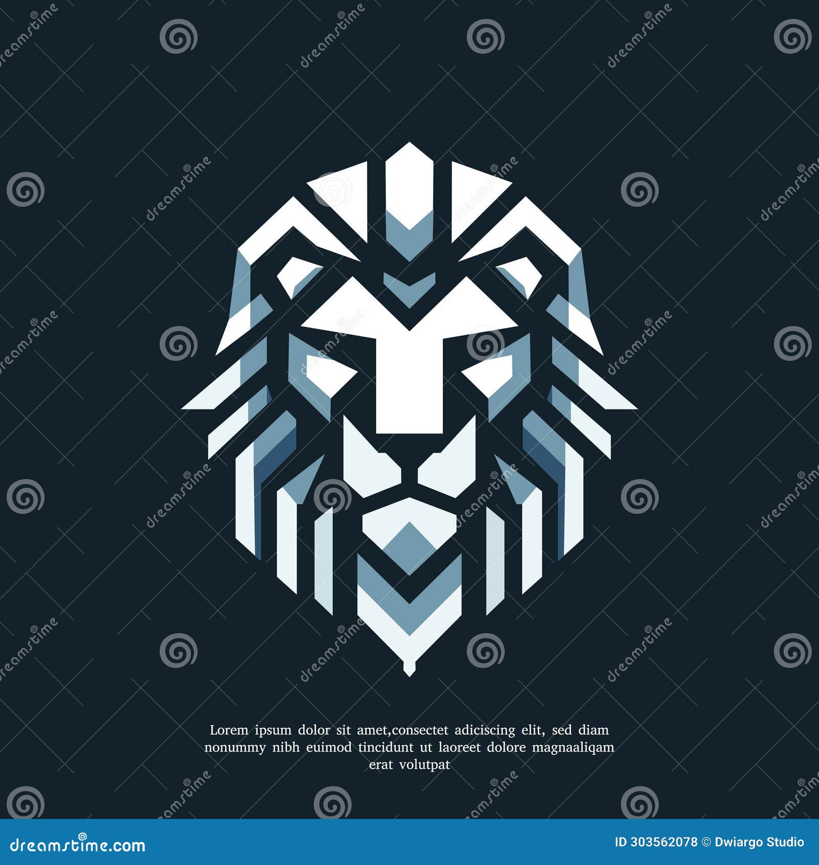 Geometric Silver Lion Head Symmetrical Logo Design Illustration Stock ...
