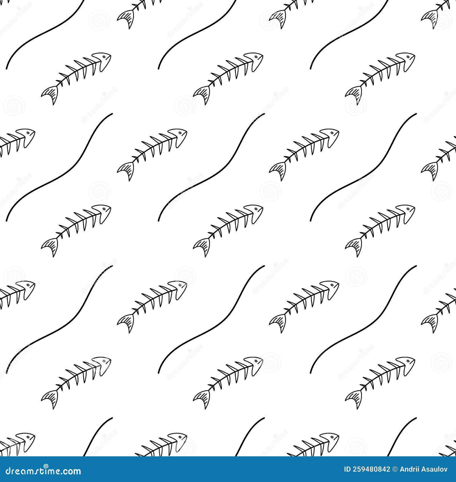 Geometric Simple Monochrome Minimalistic Seamless Vector Fish Skeleton ...