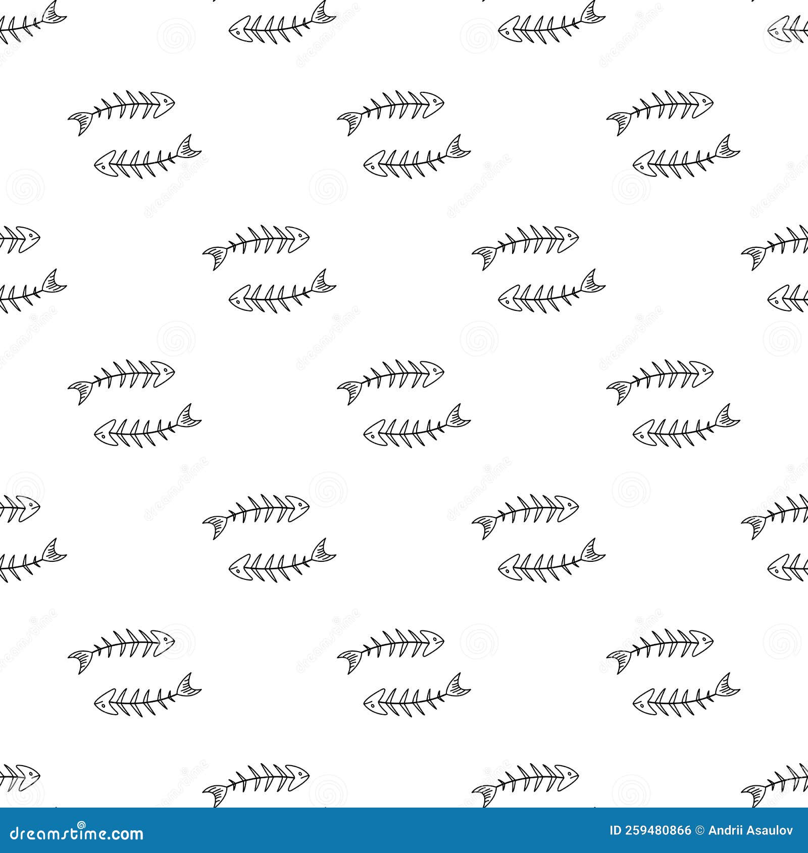 Geometric Simple Monochrome Minimalistic Seamless Vector Fish Skeleton ...