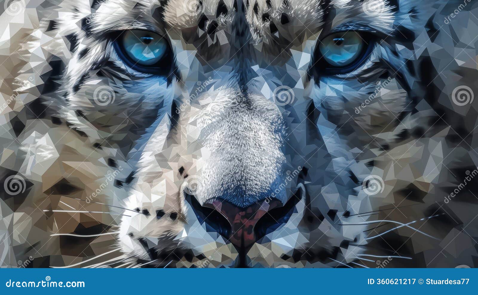 Geometric Snow Leopard Face with Piercing Blue Eyes Stock Image - Image ...