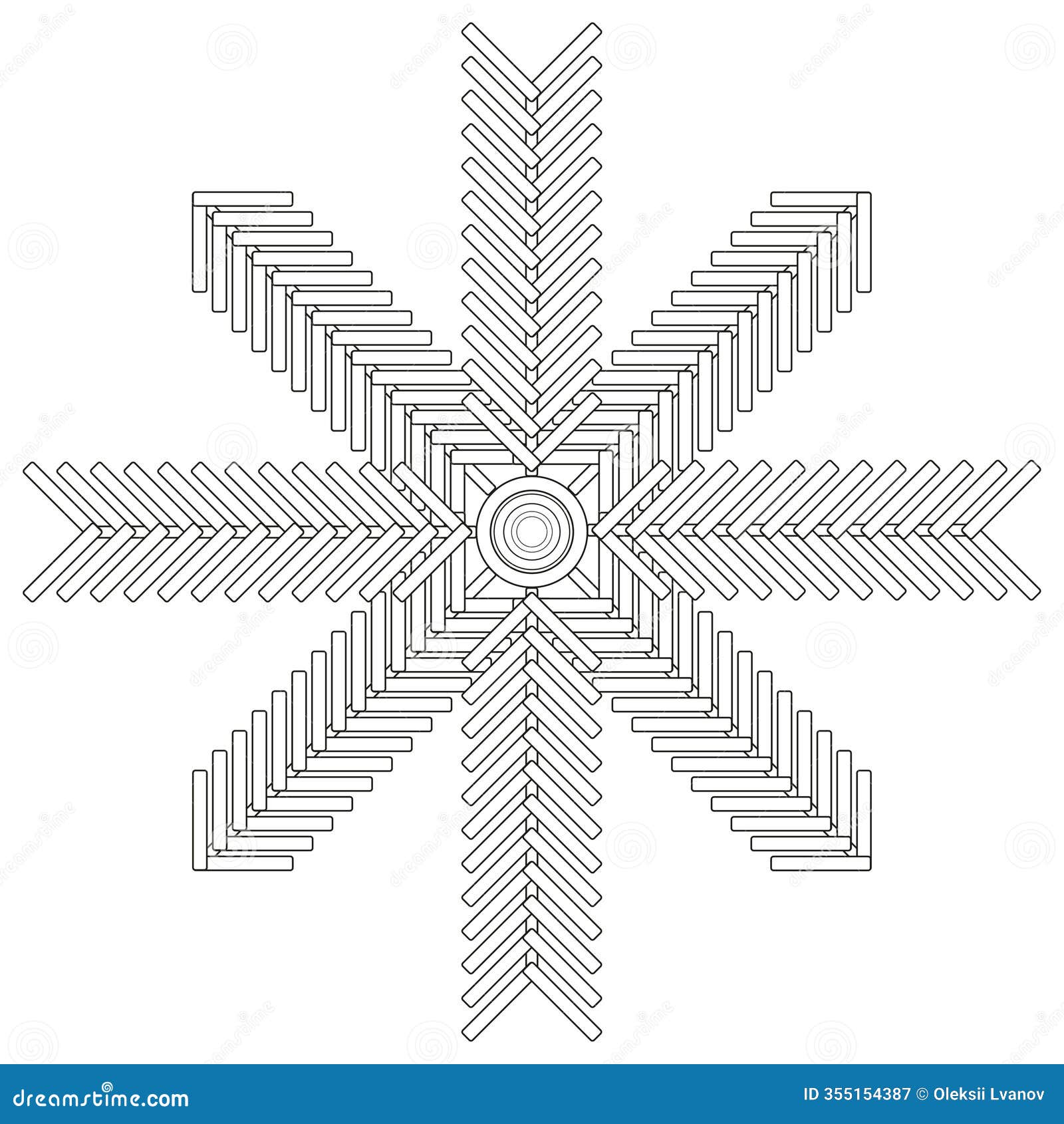 Geometric Snowflake Illustration. Abstract Linear Pattern. Star-shaped ...